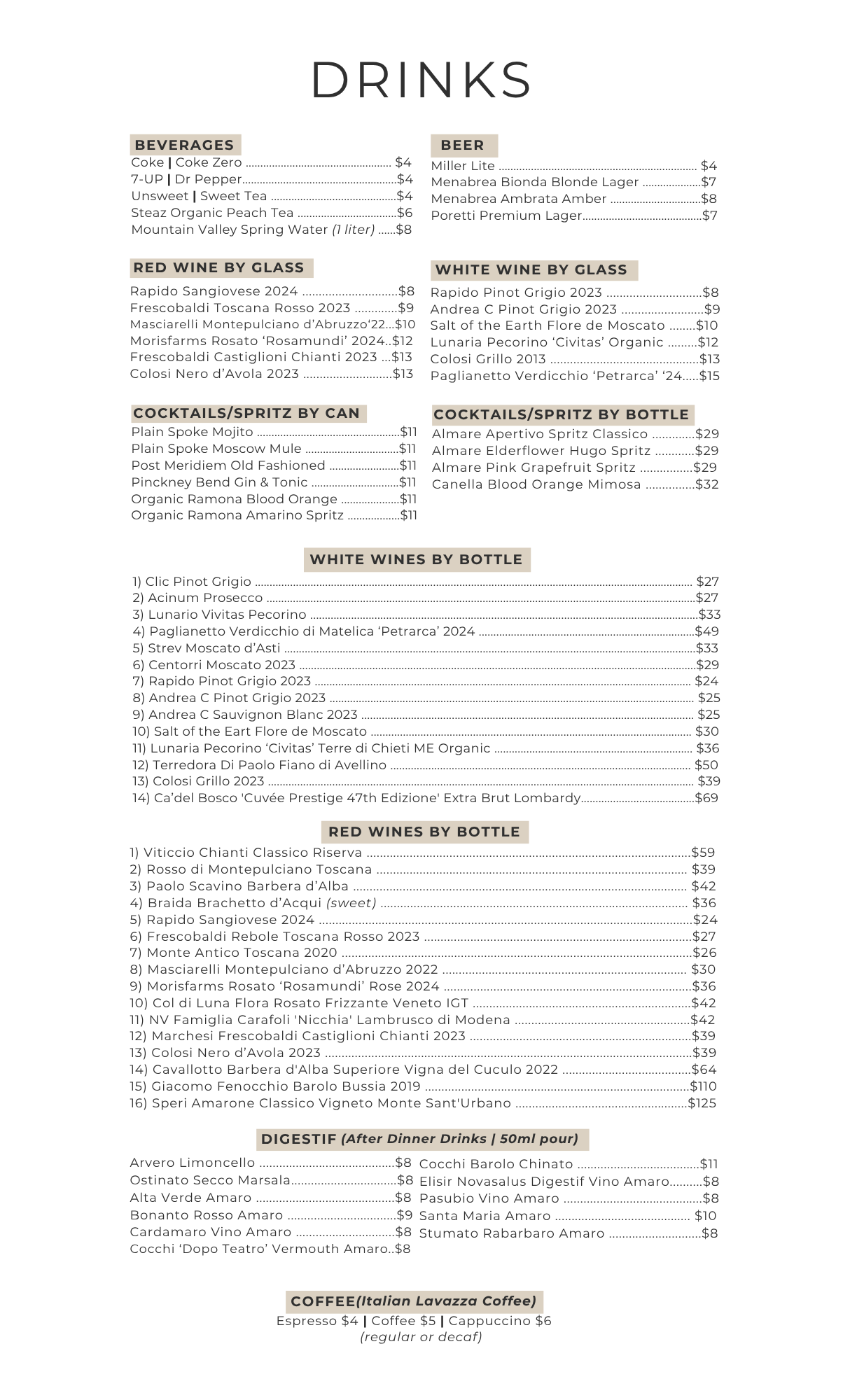Current Menu | Ristorante EMI