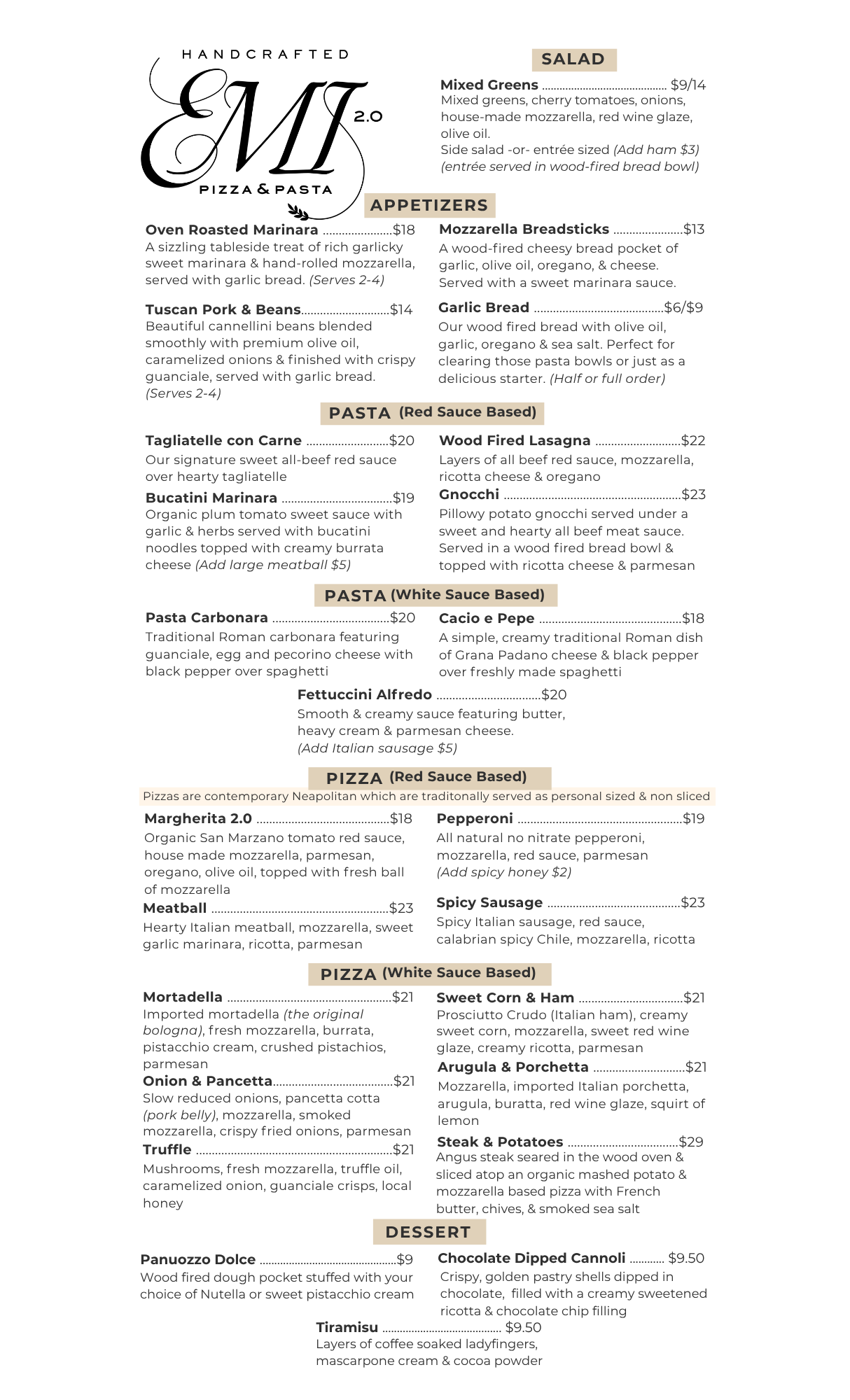 Current Menu | Ristorante EMI